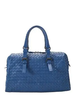 Bottega Veneta Intrecciato Leather Boston Bag - Blue