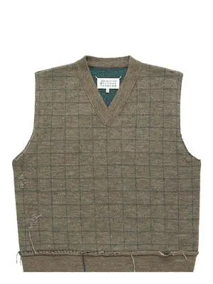 MAISON MARGIELA Check Sleeveless V-neck Vest - Green