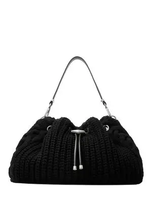 JIMMY CHOO Cinch Medium Knitted Wool Shoulder Bag - Black/antique Silver