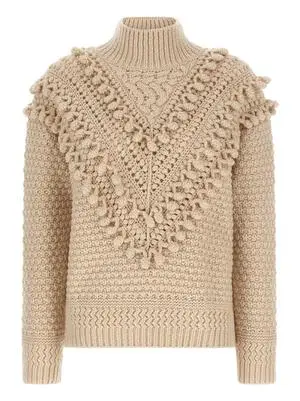 Zimmermann Knitted Wool Sweater With Pompoms Beige