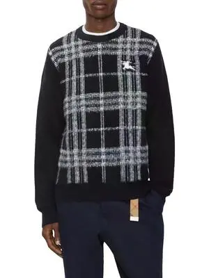 Burberry Jacquard-check Wool Sweater - Black