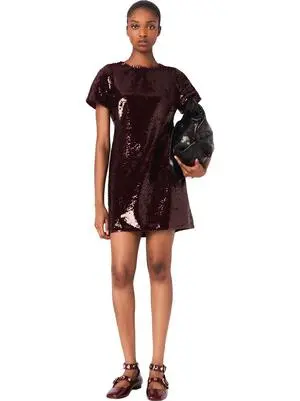 Maje Sequin-embroidered Mini Dress - Burgundy