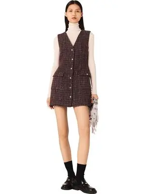 Maje Cotton Mini Tweed Dress - Brown