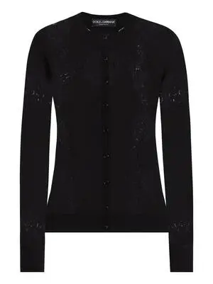 Dolce & Gabbana Wool Cardigan With Lace - Black
