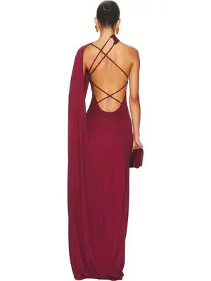 HELSA The Muse Cape Jersey Dress - Oxblood