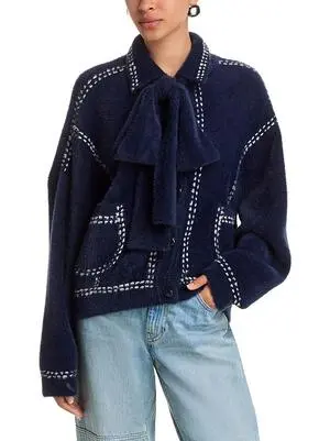 Essentiel Antwerp Collared Bow Cardigan - Navy