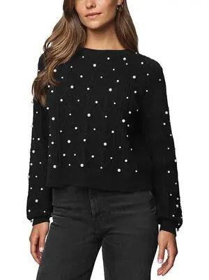 Splendid Crewneck Sweater With Pearl Detail - Black