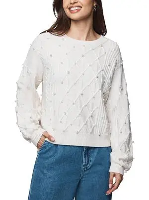 Splendid Crewneck Sweater With Pearl Detail - Pale Oak Heather