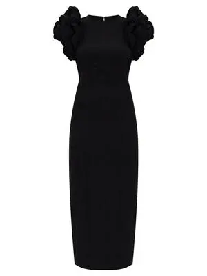 ROTATE BY BIRGER CHRISTENSEN Midi Dress With Puff Sleeves - Black