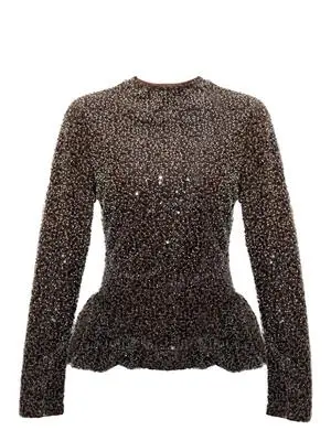 ROTATE BY BIRGER CHRISTENSEN Sequin Long Sleeve Top - Brown