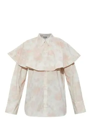 GANNI Shirt With Cape Collar Detail - Cream