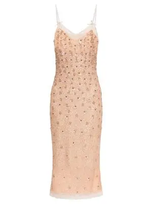 LoveShackFancy Mirrian Fitted Midi Dress - Pink