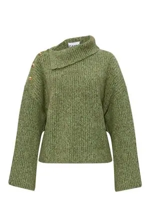 GANNI Wool Turtleneck Sweater - Green