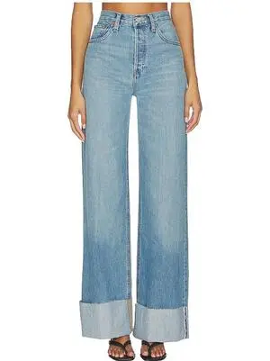 RE/DONE High Rise Wide Leg Cuff Jeans - Vintage Biker Blue