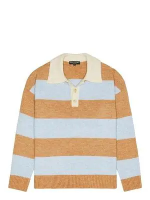 Central Park West Striped Rugby Polo Sweater - Blue & Oat