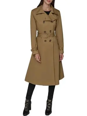 Karl Lagerfeld Paris Double-breasted Skirted Trench Coat - Khaki