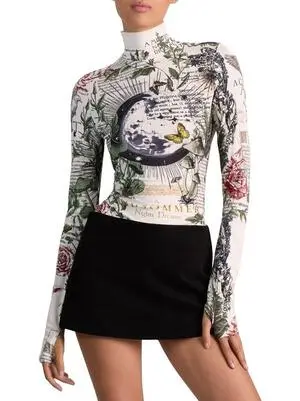 Alice + Olivia Printed Turtleneck Top - Dreamscape Moon Vanilla