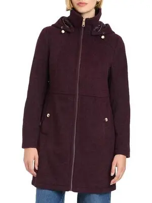Vince Camuto Walking Coat With Removable Hood - Burgundy