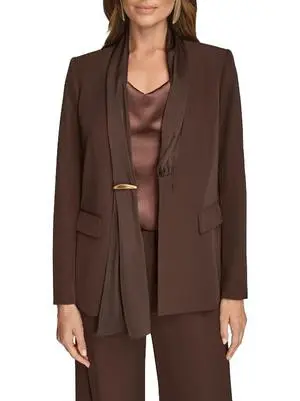 Donna Karan New York Mixed Media One-button Blazer - Chocolt Pl