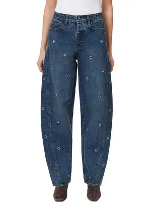 Habitual Evie High-waist Grommet Barrel Leg Jeans - Lake
