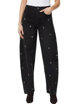 Habitual Evie High-Waist Grommet Barrel Leg Jeans Washed Black