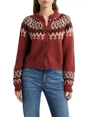 DÔEN Clarke Cropped Cardigan - Burgundy Olympia Fair Isle