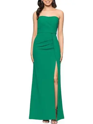 BLONDIE NITES Ruched Strapless Scuba Gown - Green