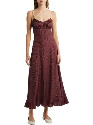DÔEN Rosaria Dot Sleeveless Silk Blend Maxi Dress - Burgundy Colette Dot