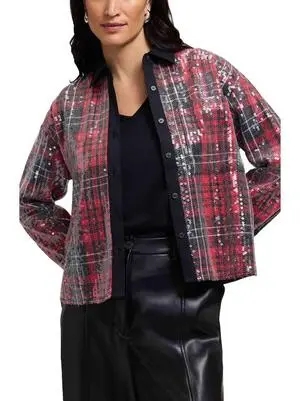 Foxcroft Marina Sequin Button-up Shirt - Red/multi