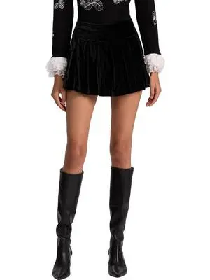 Alice + Olivia Emilie Pleated Velvet Skort - Black