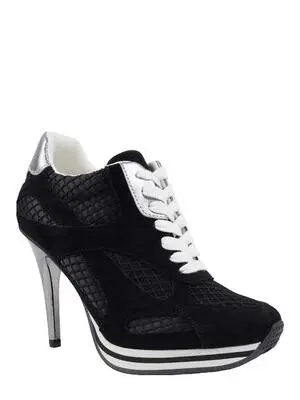 CANDIE'S Lace-Up Platform Pumps Black Suede
