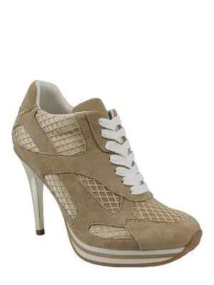 CANDIE'S Lace-Up Platform Pumps Natural Suede