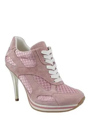CANDIE'S Lace-Up Platform Pumps Pink Suede
