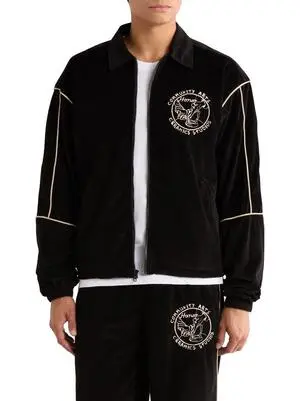 HONOR THE GIFT Piped Velour Track Jacket - Black