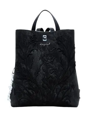 Desigual Floral Embossed Faux Leather Backpack - Black
