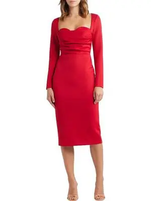 Black Halo Zanry Long Sleeve Midi Dress - Crimson