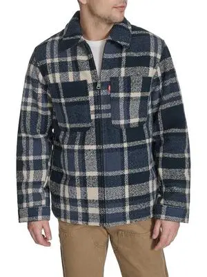 LEVI'S Zip Front Plaid Shacket Blue Surf