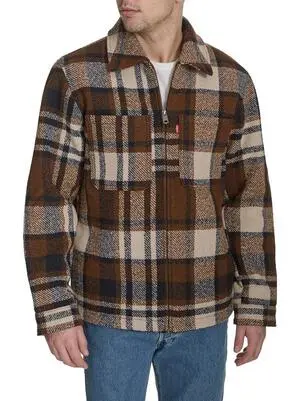 LEVI'S Zip Front Plaid Shacket Caramel Multi