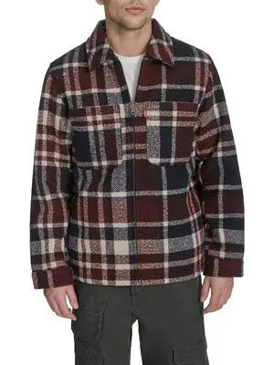 LEVI'S Zip Front Plaid Shacket - Navy/burgundy