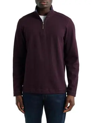 Johnston & Murphy Icon Reversible Cotton Blend Quarter Zip Pullover - Burgundy/blue