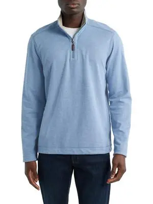 Johnston & Murphy Icon Reversible Quarter Zip Pullover - Light Blue/taupe