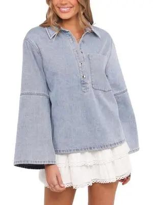 PETAL & PUP Celestina Denim Popover Shirt - Light Wash