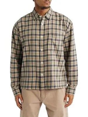 Bp. Boxy Fit Plaid Cotton Flannel Button-up Shirt - Brown Fiver Ombre Plaid