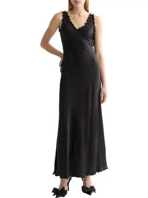 Scotch & Soda Ruffle Trim Maxi Slipdress - Meteorite