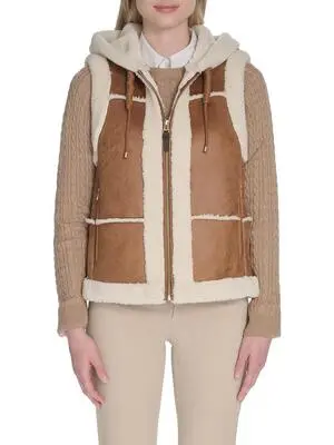 Cole Haan Faux Suede & Faux Shearling Vest - Hazelnut