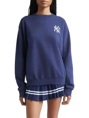 SPORTY & RICH Yankees Serif Crewneck Sweatshirt - Dark Navy