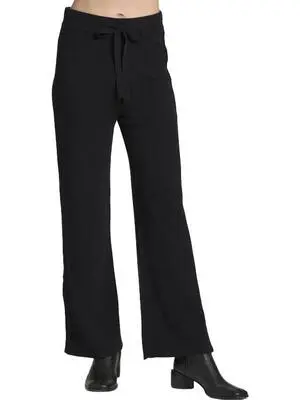 APNY Drawstring Waist Split Hem Pants Black
