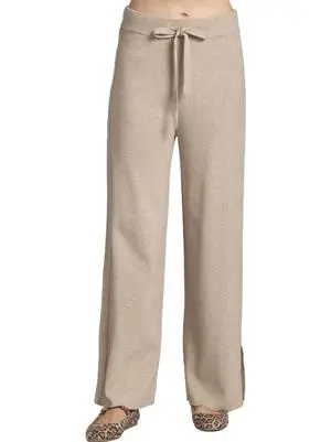 APNY Drawstring Waist Split Hem Pants - Heather Sand