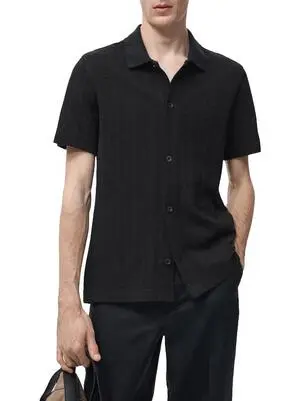 Mango Short Sleeve Structured Knit Button-up Shirt - Black