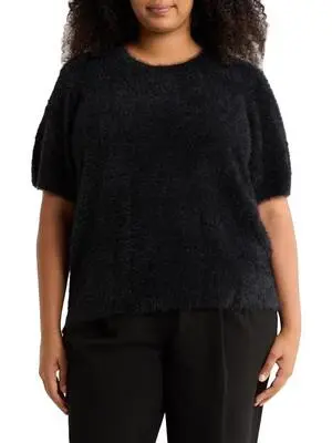 Vince Camuto Textured Short Sleeve Sweater - Rich Black